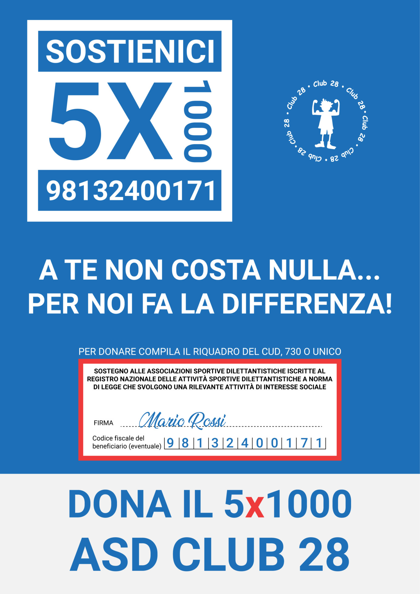 Dona il 5x1000 - ASD Club 28 | Club 28 SSD s.r.l.